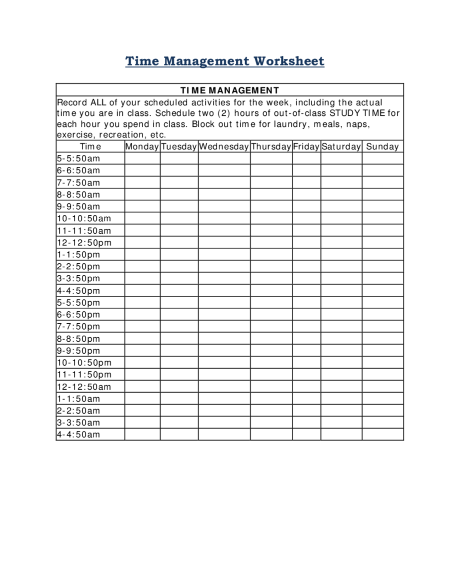 Free Printable Time Management Worksheet FREE PRINTABLE TEMPLATES