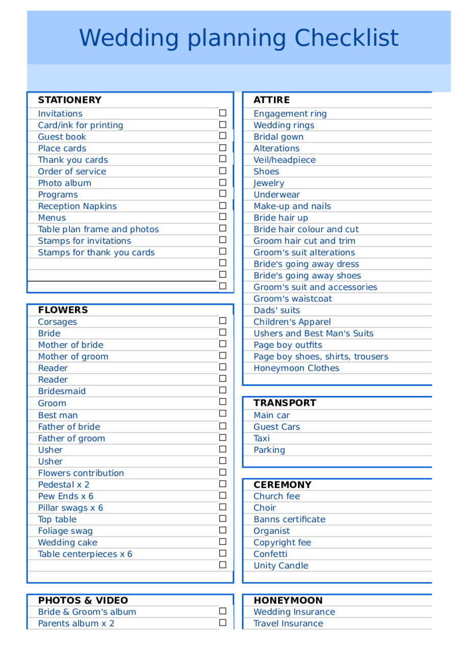 2023 Wedding Checklist Template Fillable Printable PDF Forms 